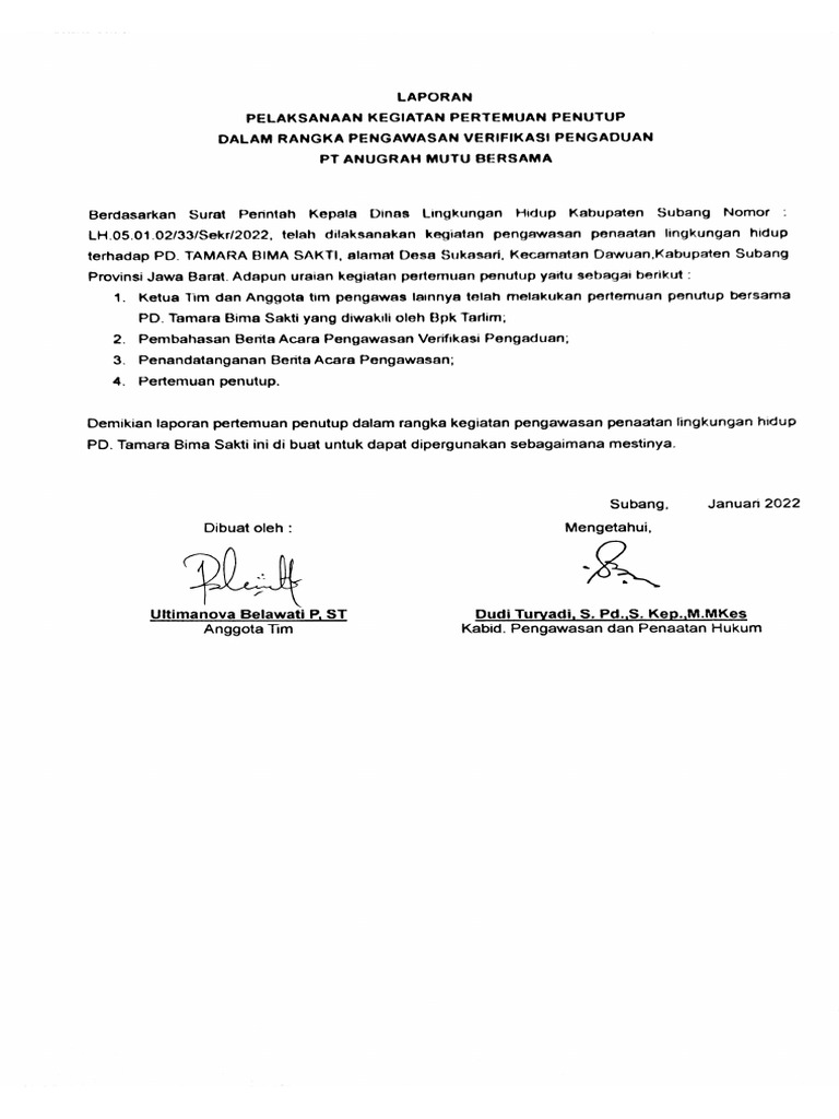 Laporan Penutup PD. Tamara | PDF