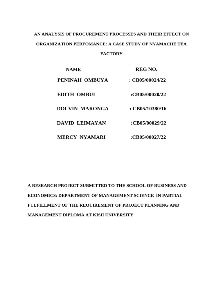 Procurement Impact on Nyamache Tea Factory | PDF | Procurement | Supply ...