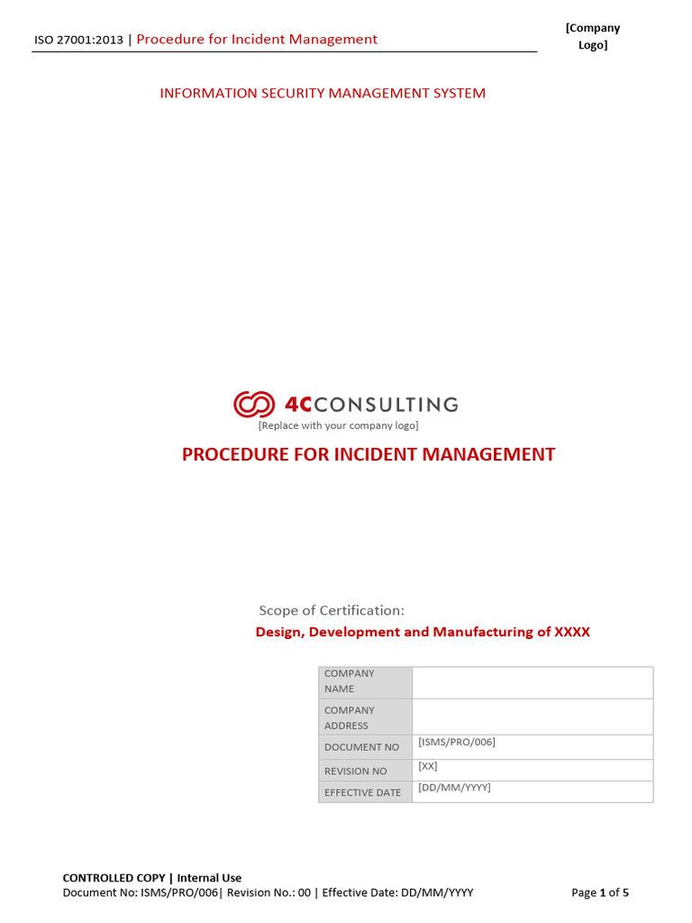6.0 ISMS-PRO-006-Procedure for Incident Management | PDF