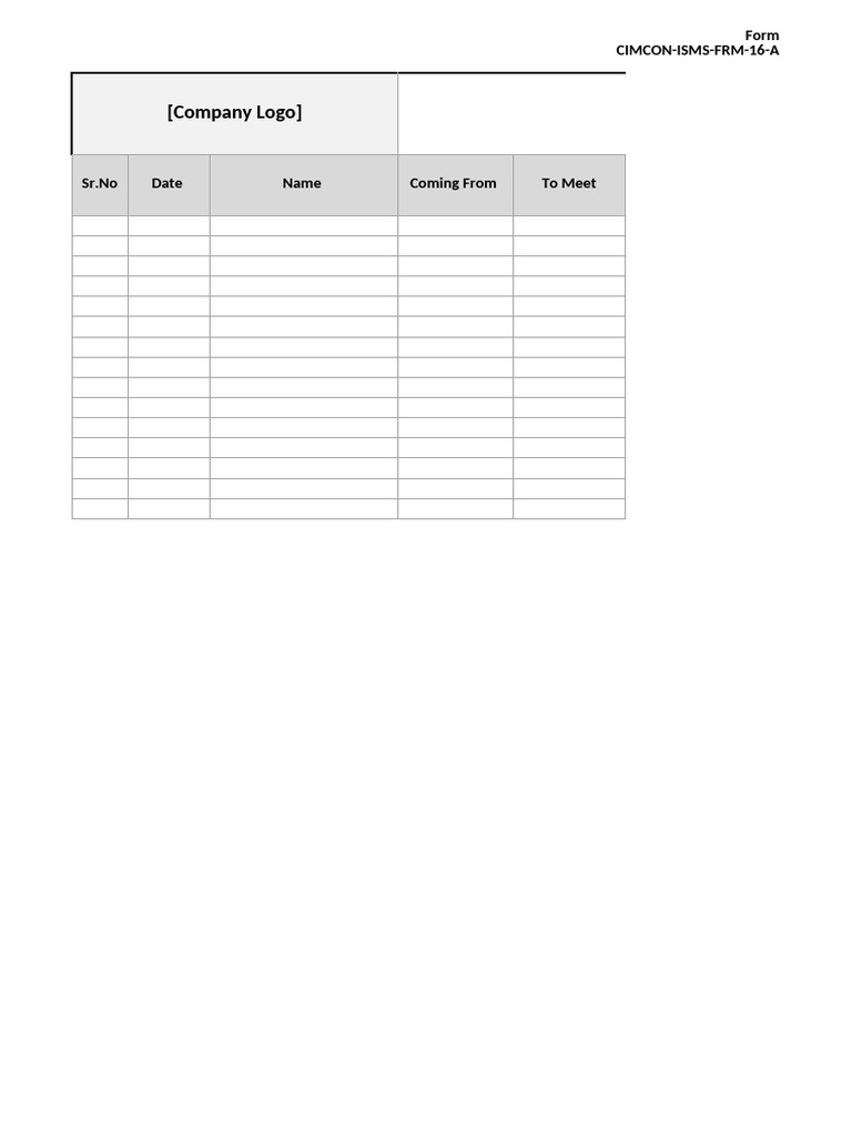 ISMS FMT 036 Visitor Entry Log | PDF