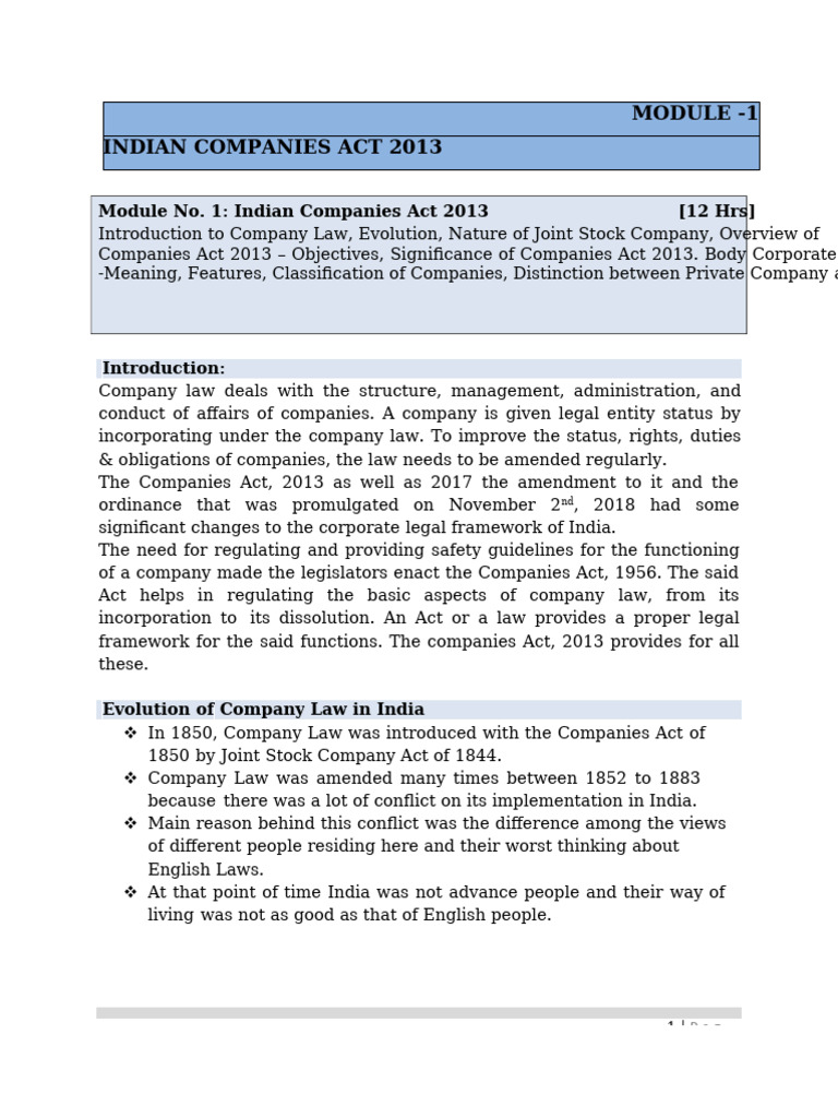 Unit 1- company law (1) | PDF
