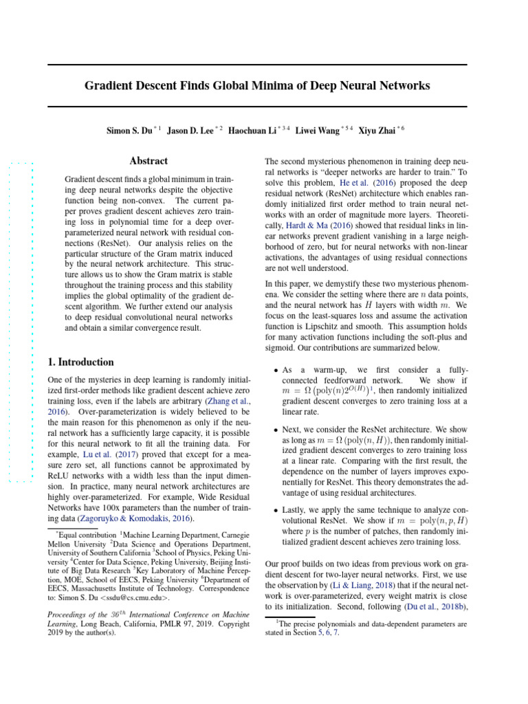 Gradient Descent Finds Global Minima of Deep Neural Networks | PDF