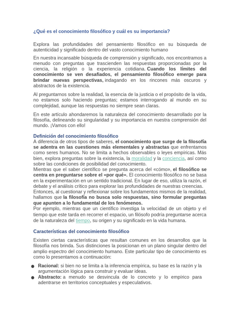 Qué Es El Conocimiento Filosófico y Cuál Es Su Importancia | PDF ...