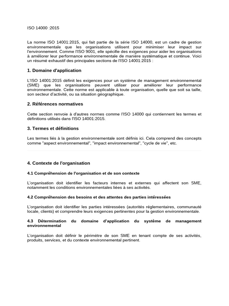 Résumé Norme ISO 14001 v2015 | PDF