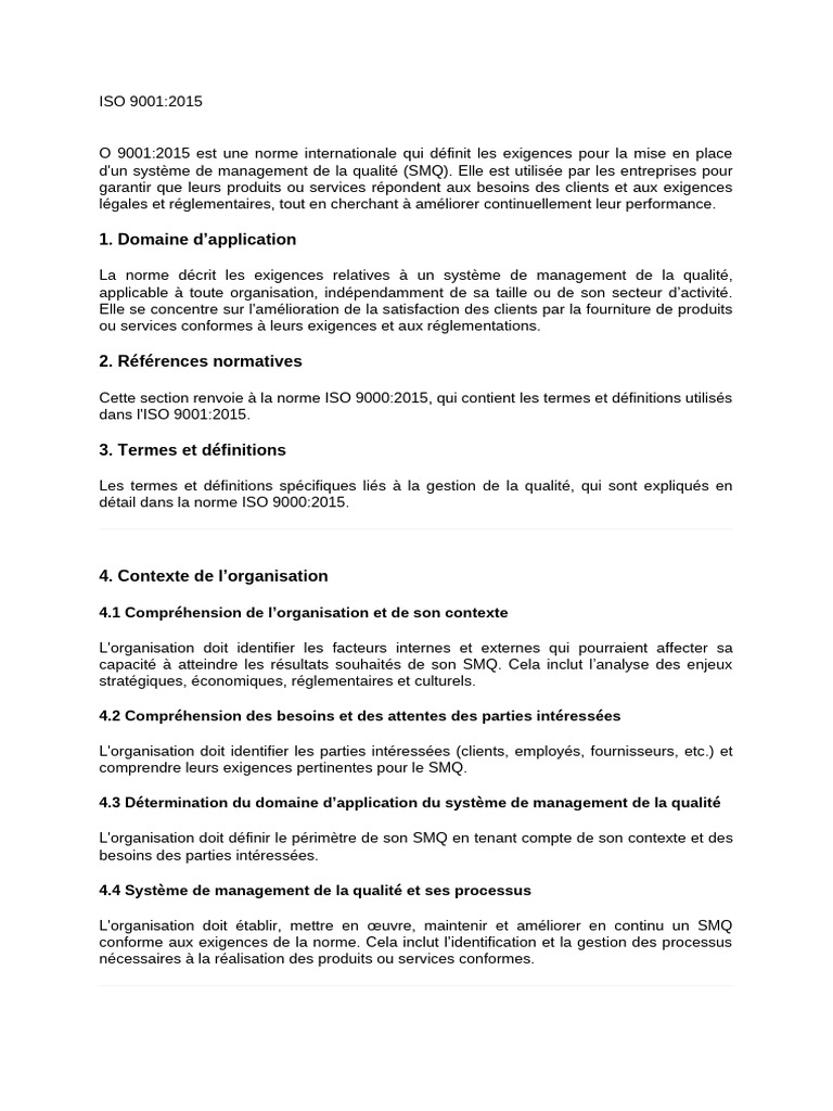 Résumé Norme ISO 9001 v2015 | PDF