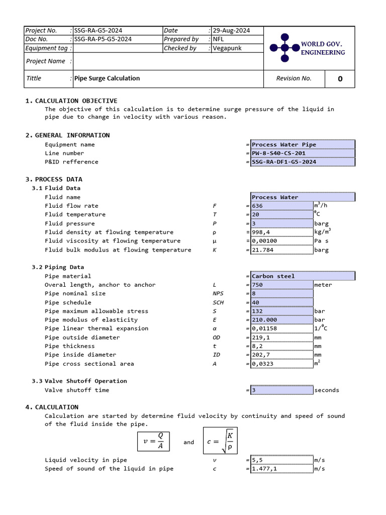 Pipe Surge Calculation | PDF