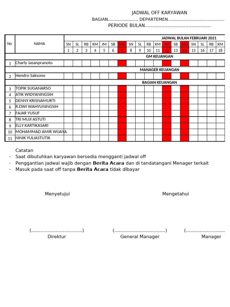 Format Absensi Off (Contoh) | PDF