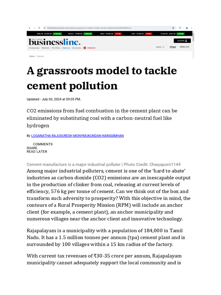 Grassroots Model To Tackle Cement Pollution | PDF | Cement | Coal