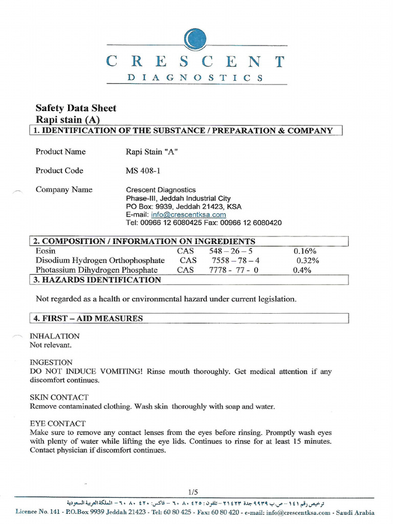 Rapi Stain A - Crescent Diagnostics - MS 408-1 | PDF