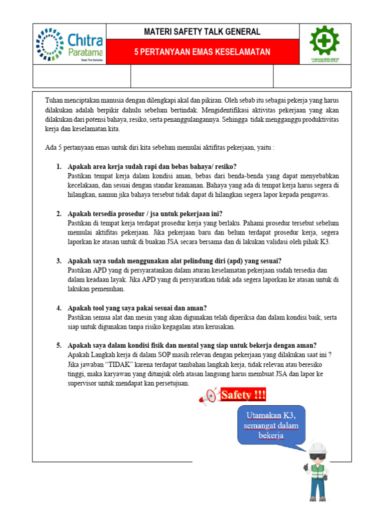 5 Pertanyaan Emas Keselamatan | PDF