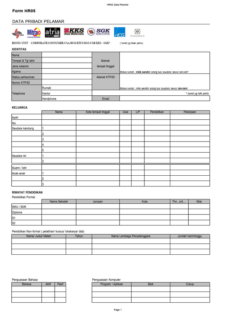 Form HR005 Data Pelamar | PDF
