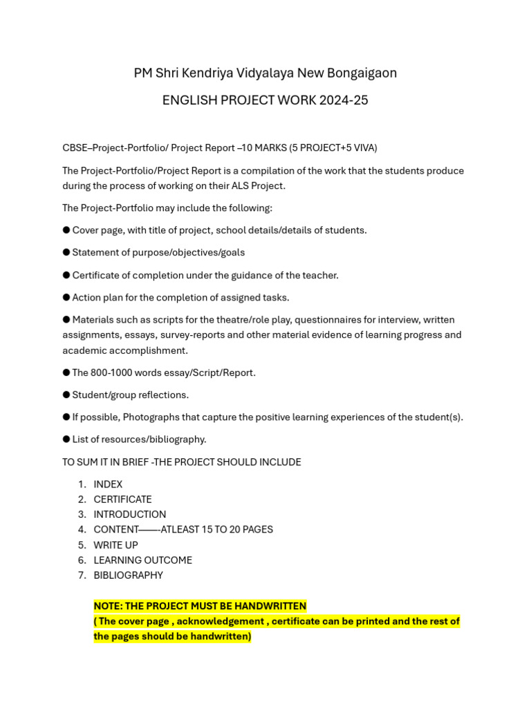 Project Work For Class-XI & XII | PDF | Poetry | Essays
