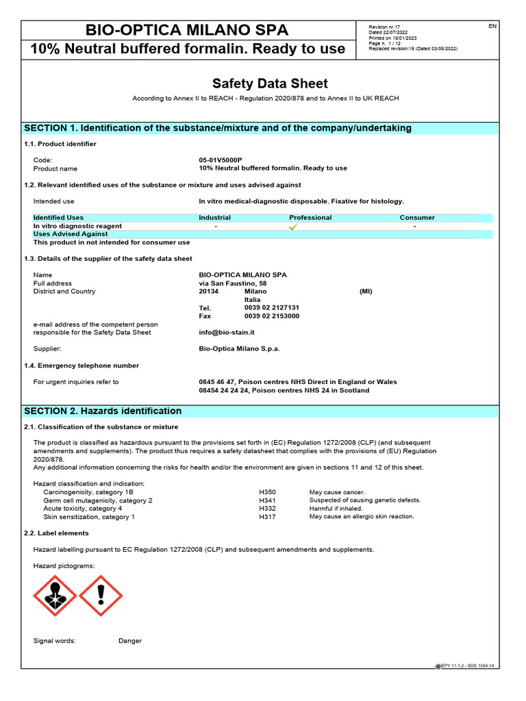 10% Neutral buffered formalin_Bio-Optica_05-01V5000P | PDF