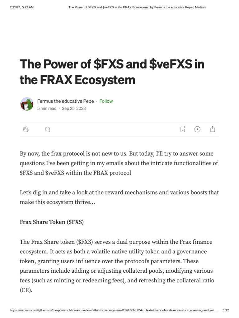 The Power of $FXS and $veFXS in The FRAX Ecosystem - by Fermus The ...