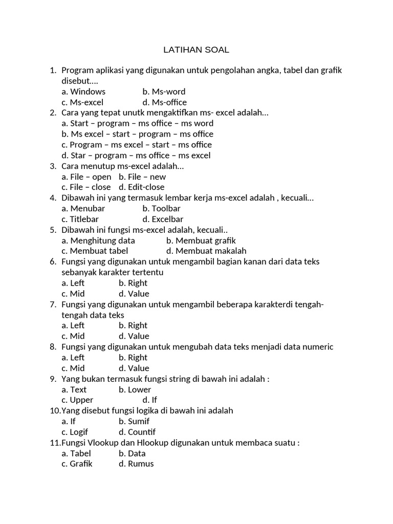 Latihan Soal Excel | PDF