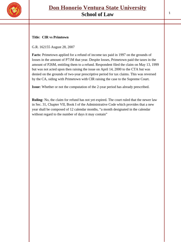 CIR vs Primetown | PDF