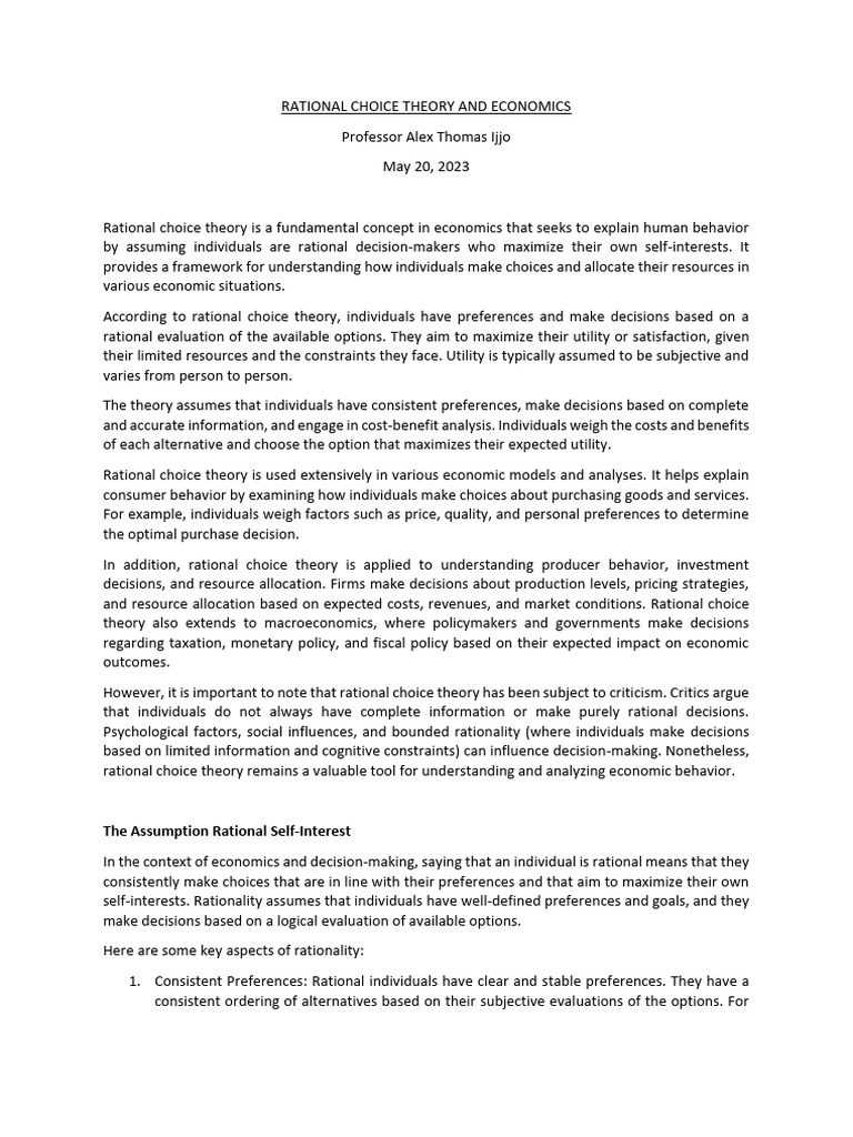 Rational Choice Theory and Economics | PDF