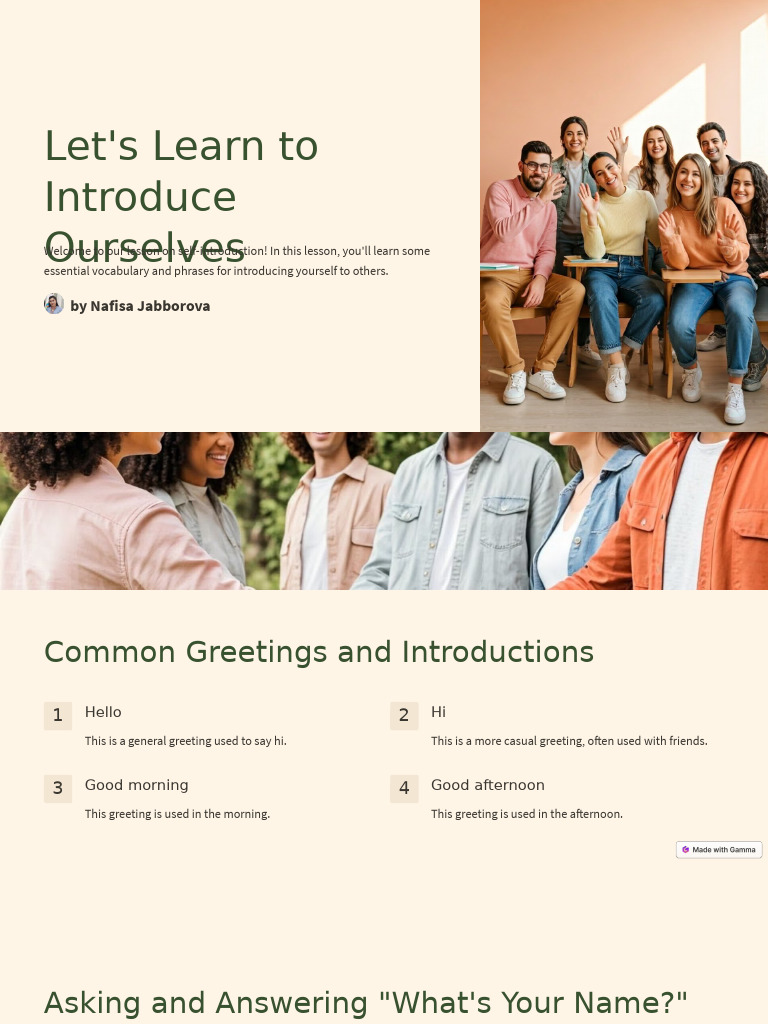 Lesson 1 About Me | PDF