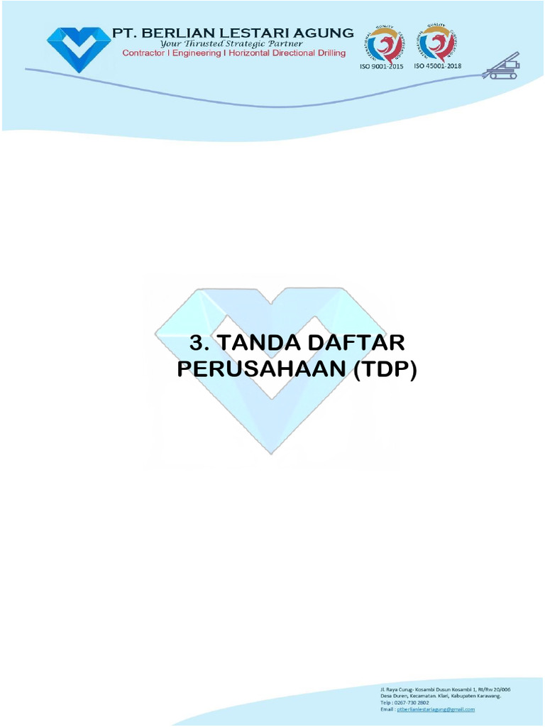 03_01 TANDA DAFTAR PERUSAHAAN (TDP) PT. BERLIAN LESTARI AGUNG | PDF
