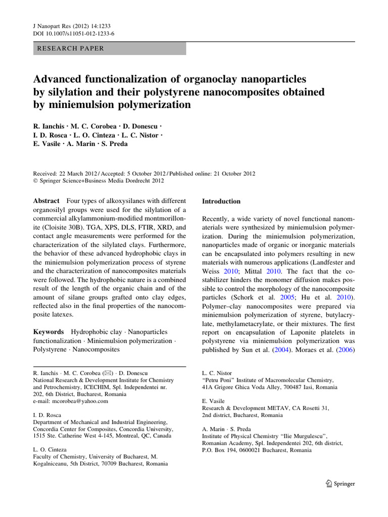 Advanced Functionalization of Organoclay Nanoparticles by Silylation ...