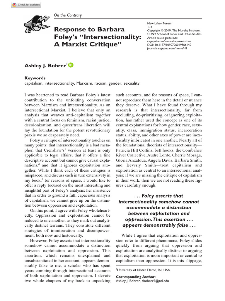 Response To Barbara Foley S Intersection | PDF