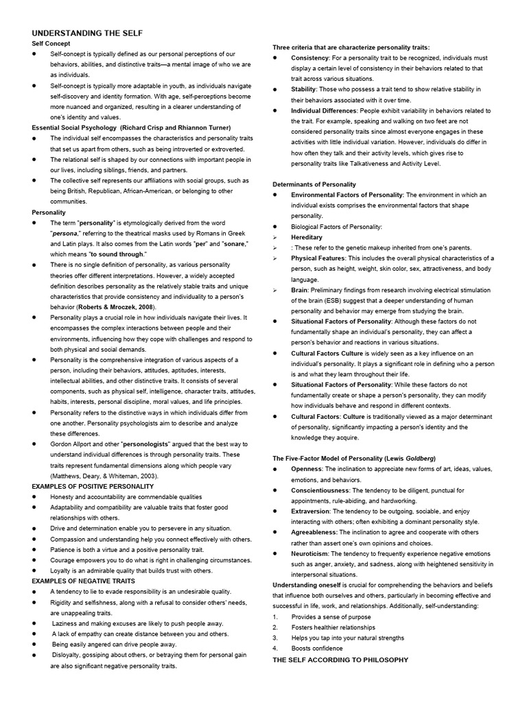 Exploring Self-Concept and Personality Traits | PDF | Id | Experience