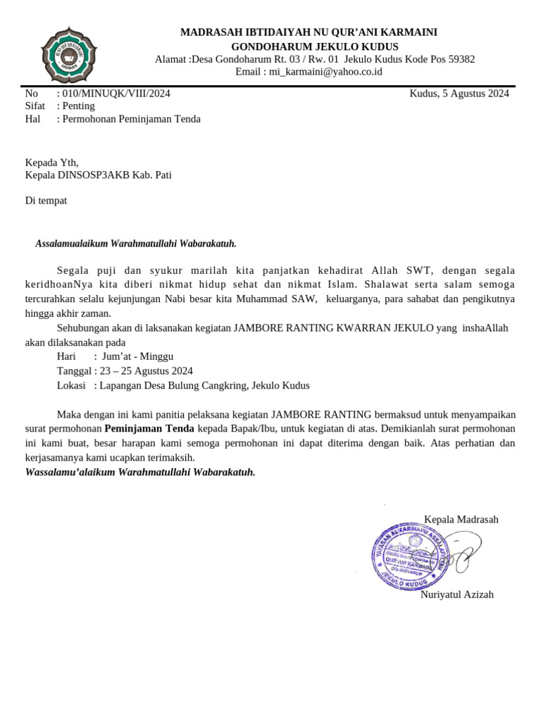 SURAT PERMOHONAN Tagana | PDF