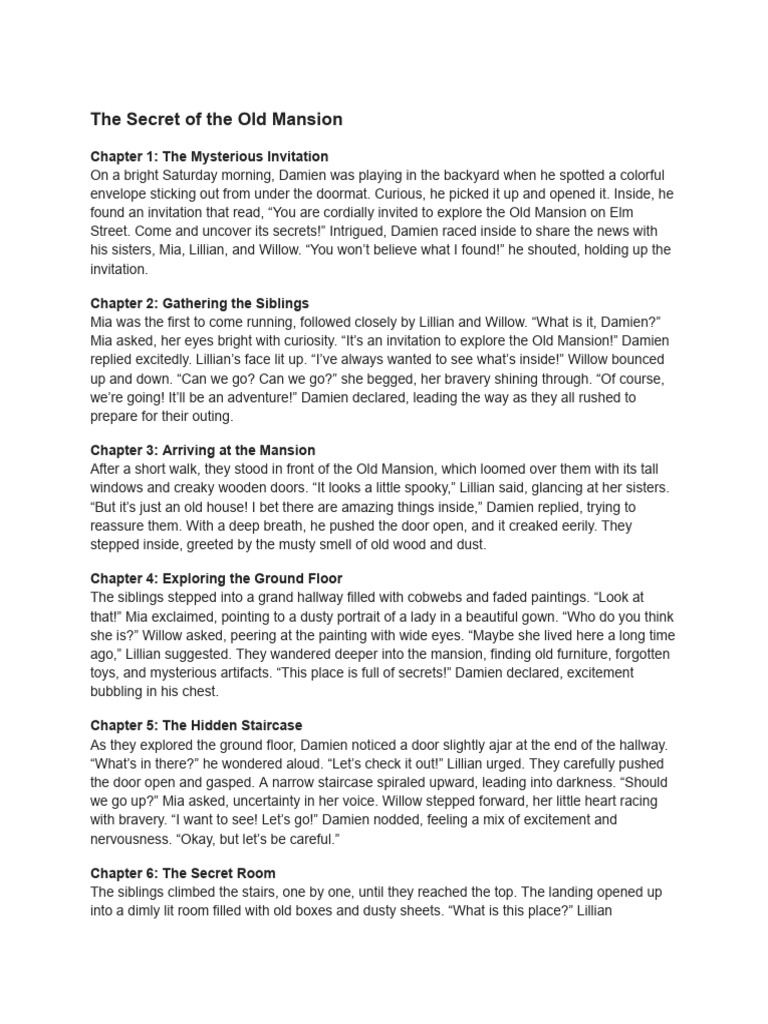 The Secret of The Old Mansion Story | PDF