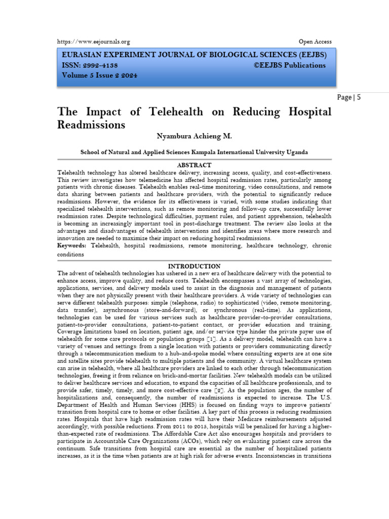 The Impact of Telehealth on Reducing Hospital Readmissions (www.kiu.ac ... The Impact of Telehealth on Reducing Hospital Readmissions (www.kiu.ac ...
