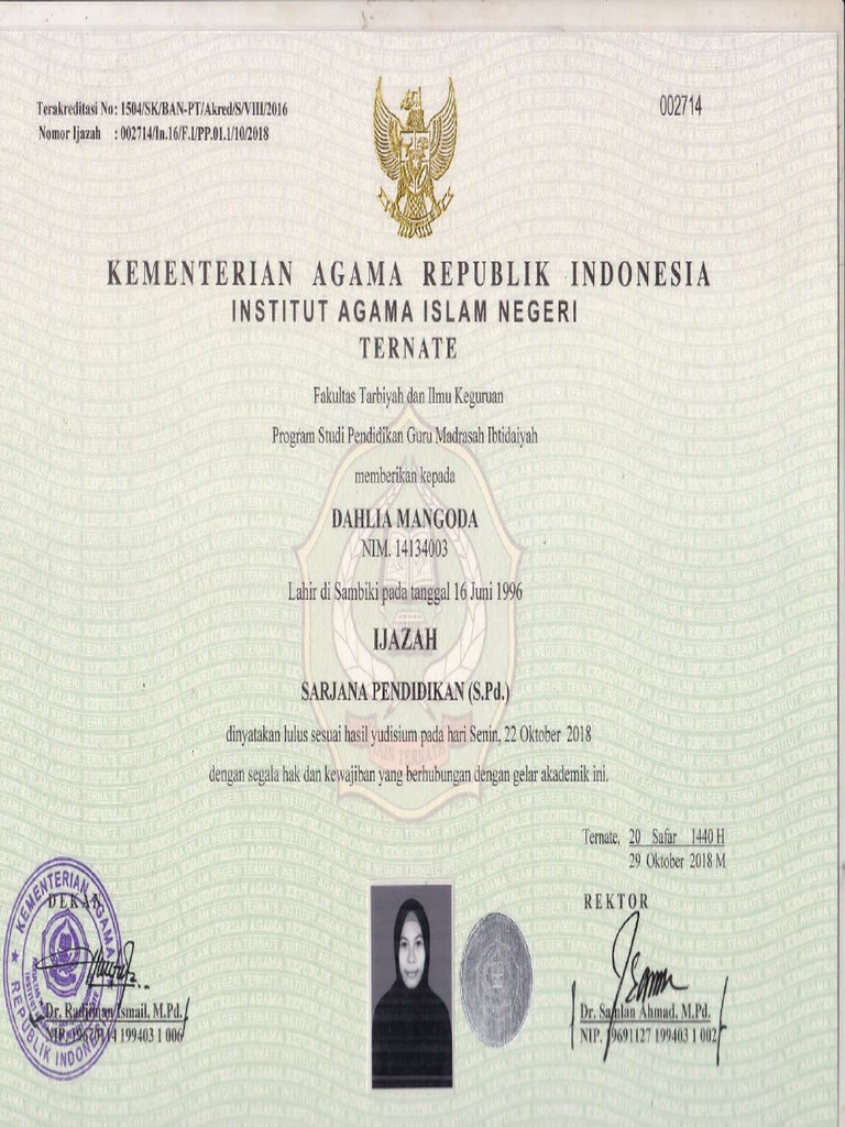 Ijazah Dahlia-1 | PDF