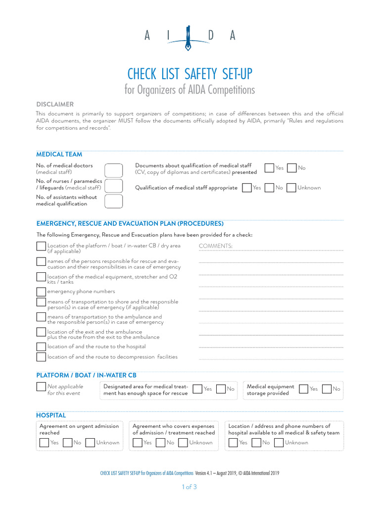 AIDA-MC - Check List Safety Set-Up For Organizers of AIDA Competitions V4-1 | PDF ...
