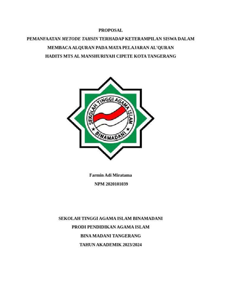 Pemanfaatan Metode Tahsin Terhadap Keterampilan Siswa Dalam - Sempro | PDF