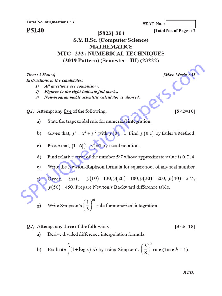 BSC - BSC Cs Mathematics - Semester 3 - 2022 - April - Numerical Analysis 2019 Pattern | PDF ...