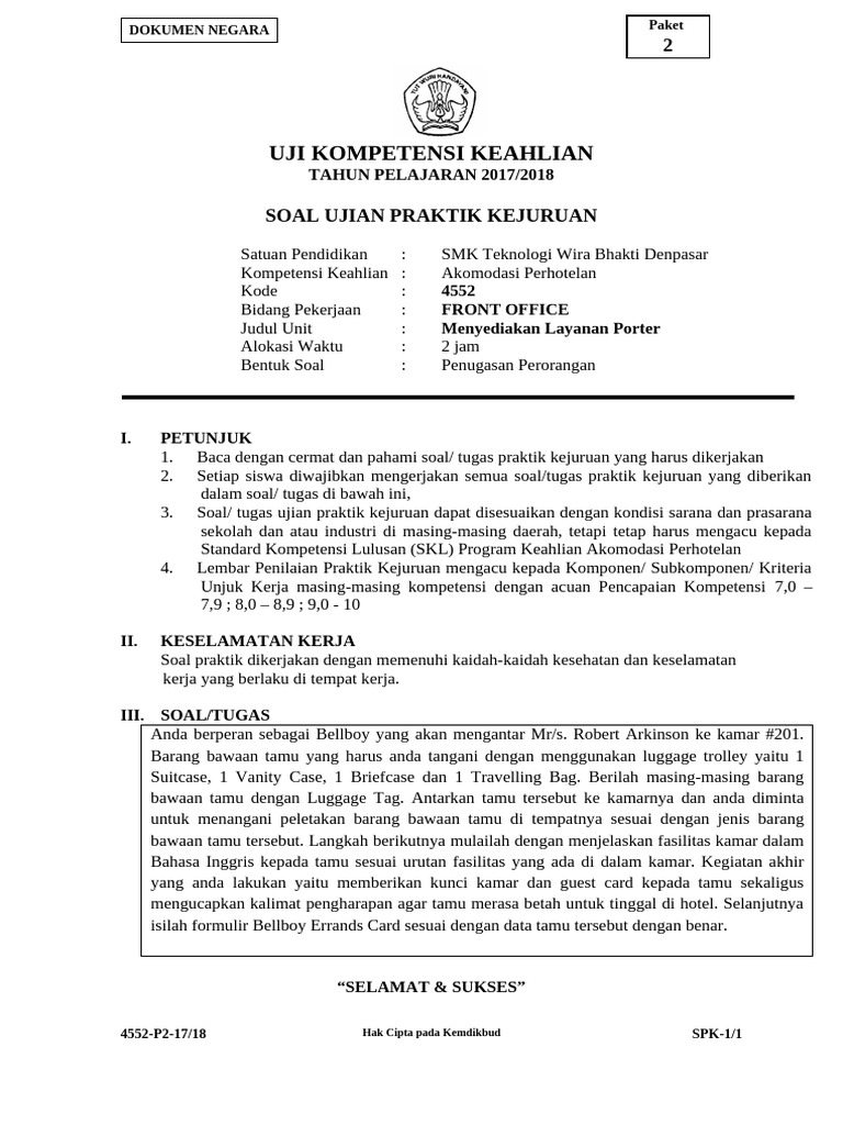 4552-P2-SPK-Soal FO - Layanan Porter | PDF