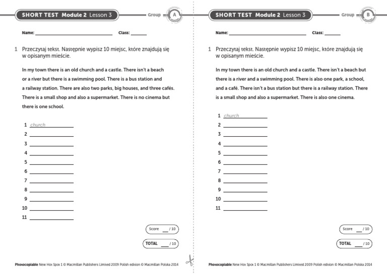 New Hot Spot 1 Short Test Module 2 Lesson 3 | PDF