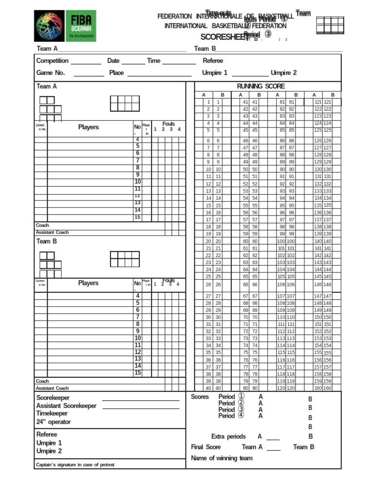 FIBA Scoresheet | PDF | Referee | Sports