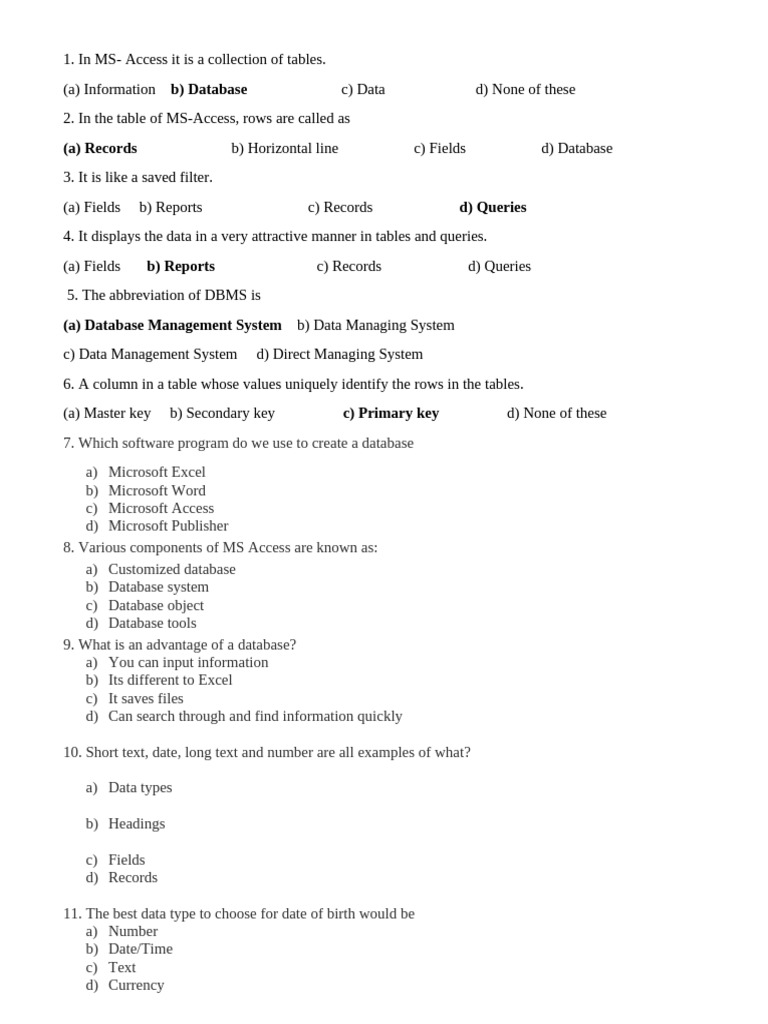 Quiz Ms Access | PDF