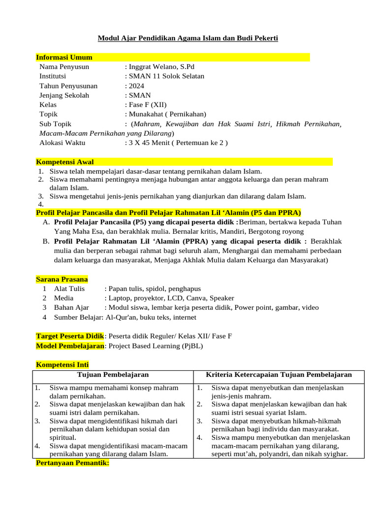 Modul Ajar PJBL 1 | PDF | Islamic Fundamentalism | Theocracy