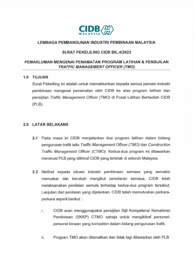 Surat Pekeliling Pemakluman Mengenai Penamatan Program Latihan ...
