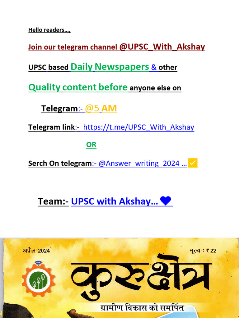Kurukshetra Magazine APRIL 2024 by @UPSC - With - Akshay | PDF