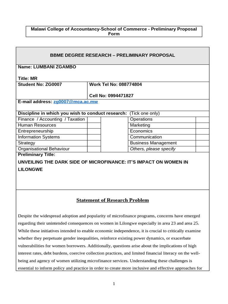 Preliminary Proposal LU-1 | PDF