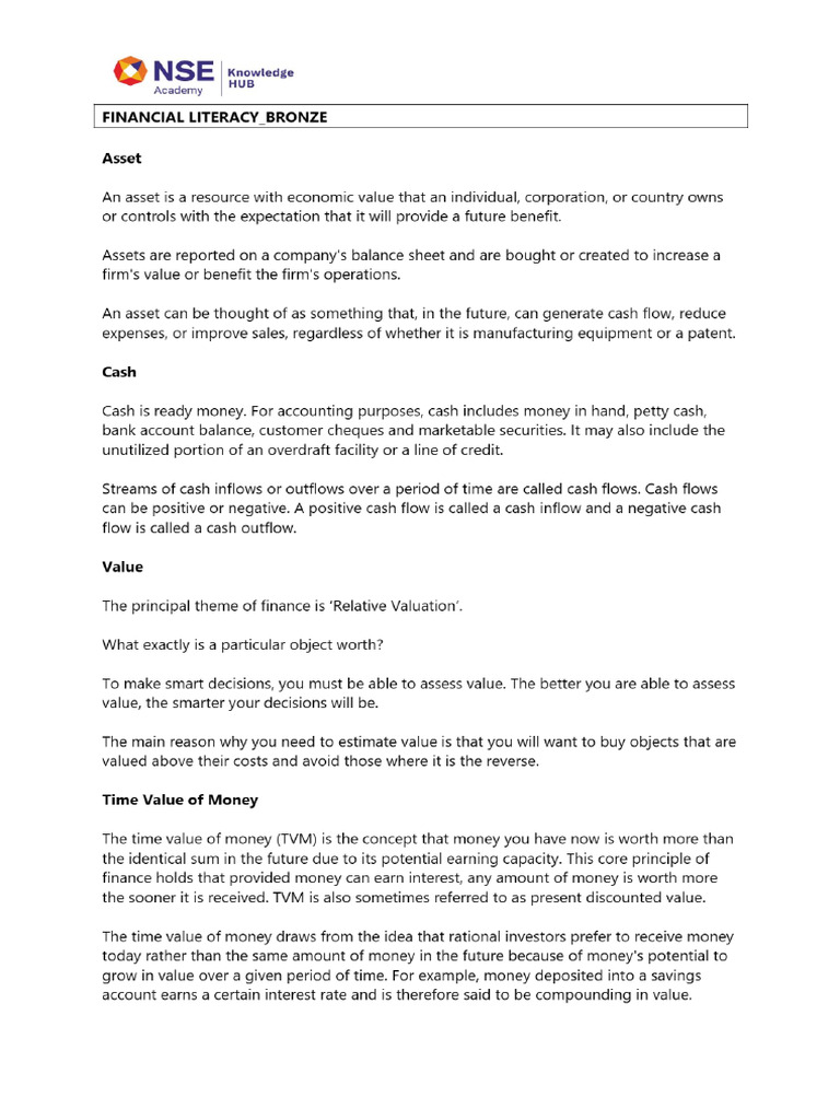 Financial Literacy Technical Terms - NSE Knowledge Hub | PDF