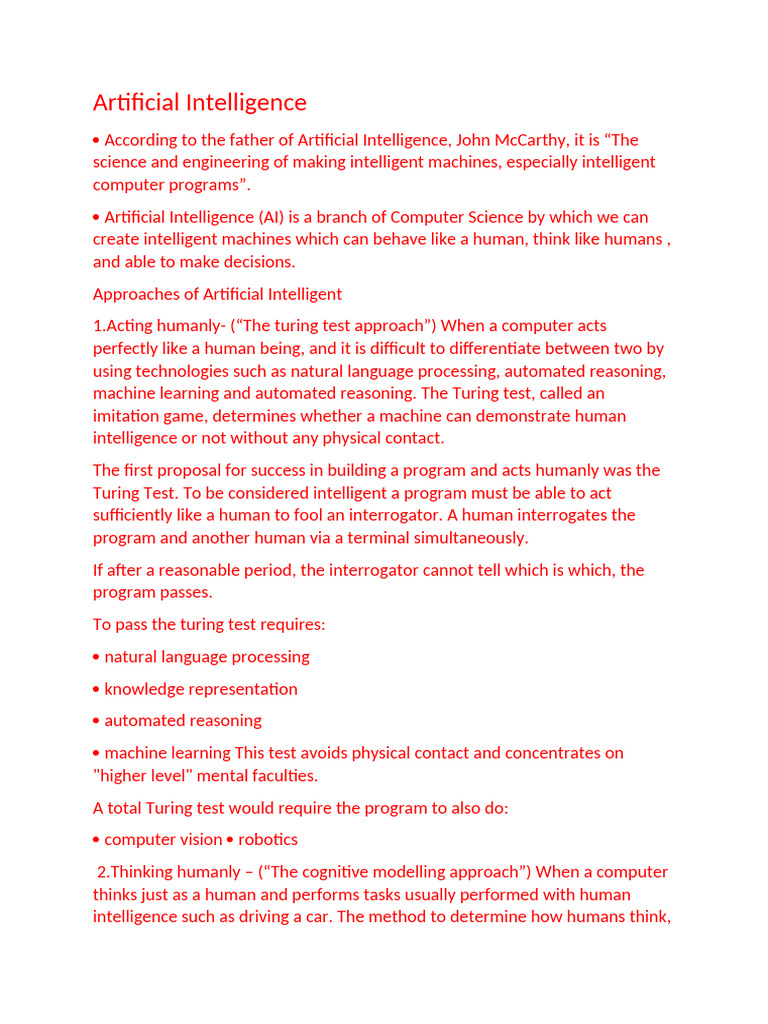 Artificial Intelligence | PDF | Intelligence (AI) & Semantics | Artificial Intelligence