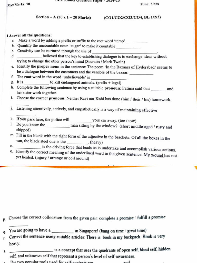 Sem 1 Model Paper 24-25 | PDF