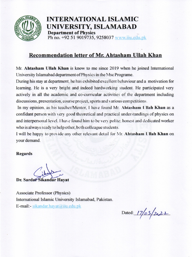 Recommendation Letter | PDF