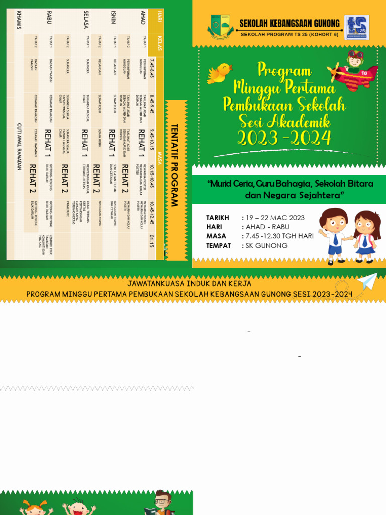 Buku Program Minggu Pertama Pembukaan Sekolah Sesi Akademik 2023 | PDF