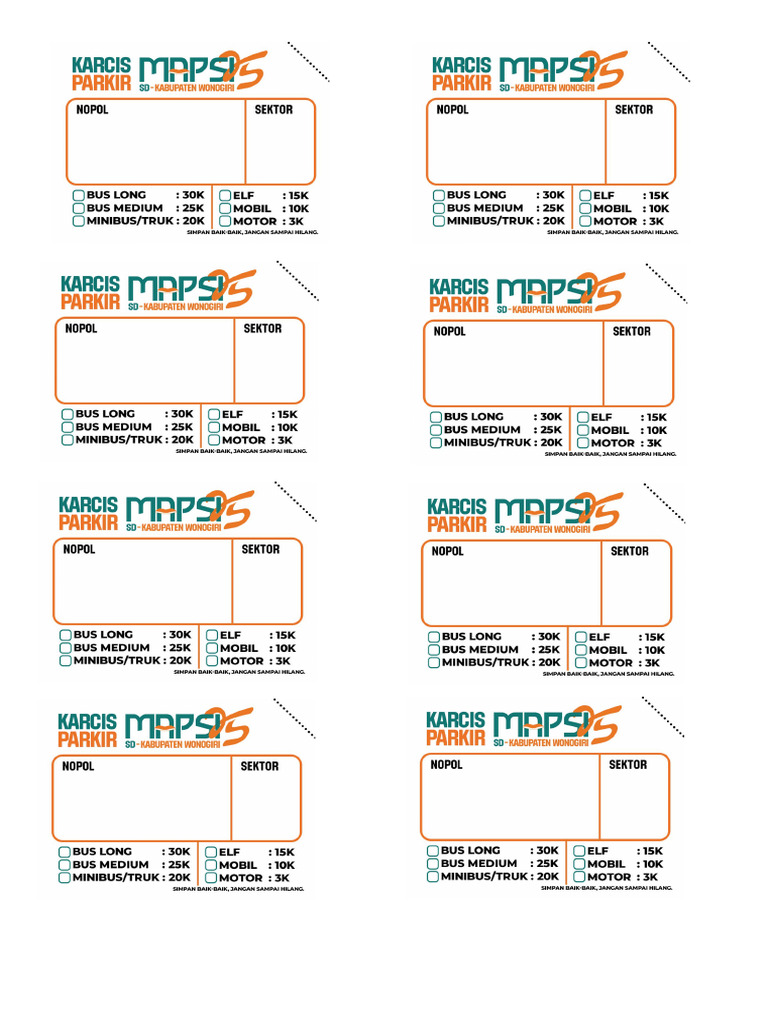 Contoh Karcis Parkir | PDF