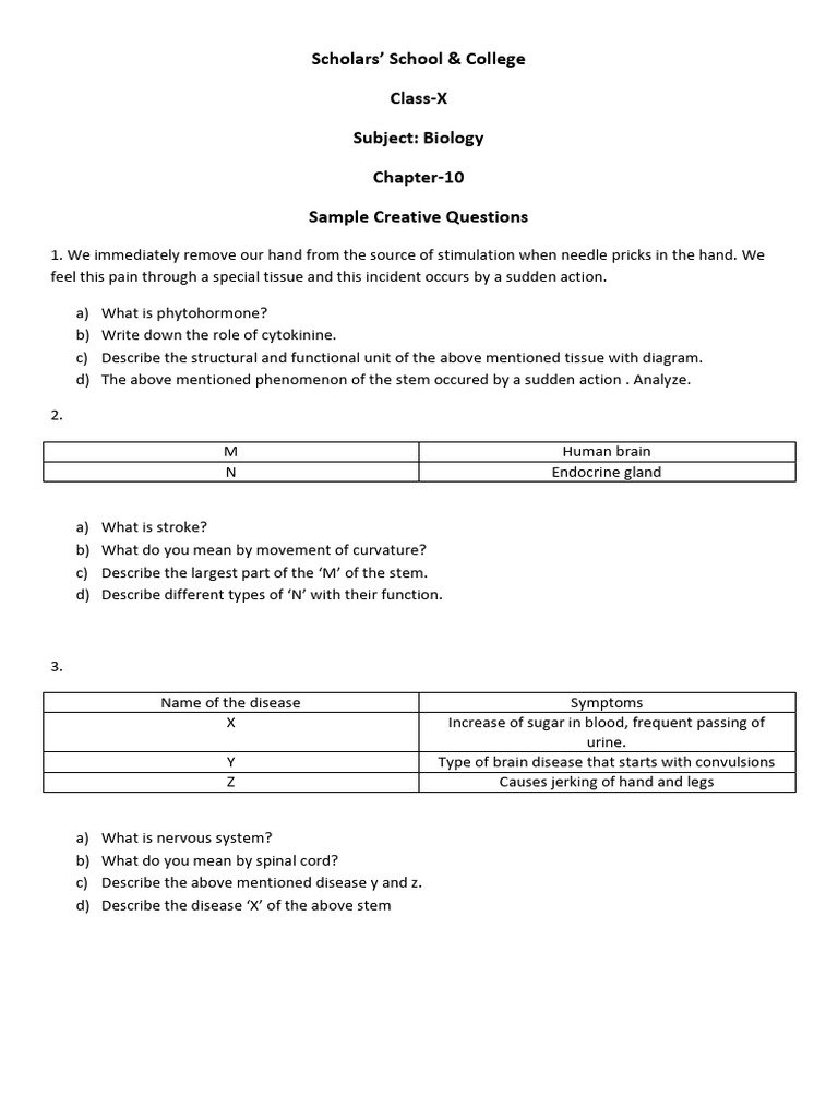 Biology Chapter 10 Sample CQ | PDF | Central Nervous System | Science & Mathematics