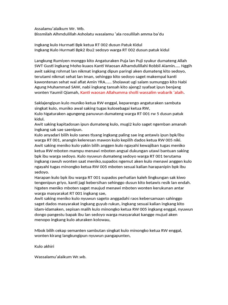 Contoh Sambutan RW | PDF
