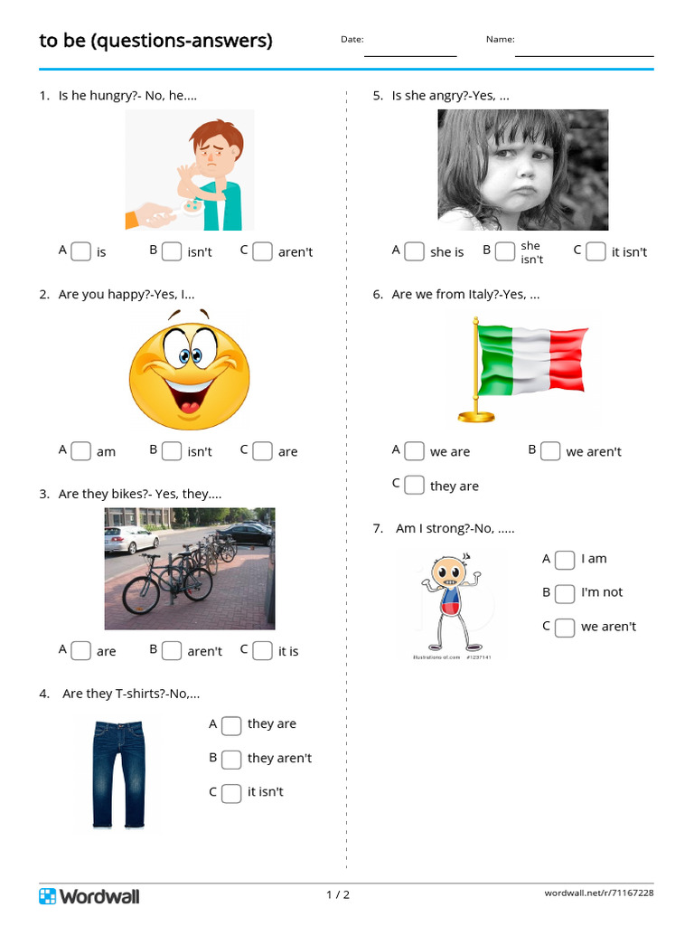 To Be Questions Answers Quiz | PDF